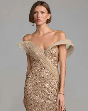 MAC DUGGAL COLLECTION Embellished Strapless Gown With Sculptural Drape