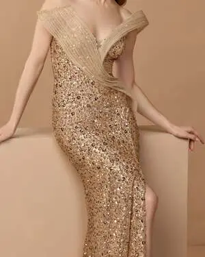 MAC DUGGAL COLLECTION Embellished Strapless Gown With Sculptural Drape