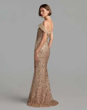MAC DUGGAL COLLECTION Embellished Strapless Gown With Sculptural Drape