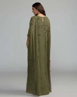 Mac Duggal Olive Floral Embellished Kaftan Gown