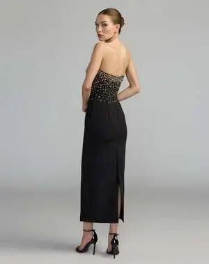 Mac Duggal Beaded Strapless Crepe Midi Dress