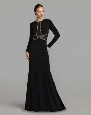 Mac Duggal Crystal Trim Illusion Mermaid Gown