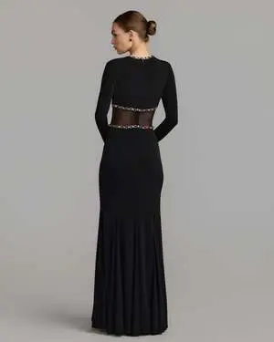 Mac Duggal Crystal Trim Illusion Mermaid Gown