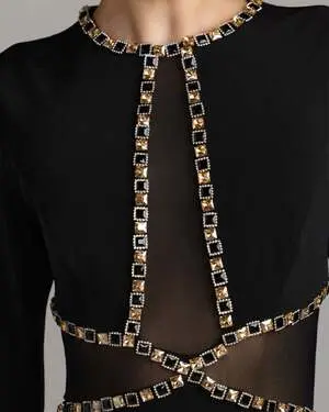 Mac Duggal Crystal Trim Illusion Mermaid Gown