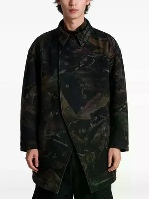 Yohji Yamamoto Abstract-pattern Double-breasted Coat - Black