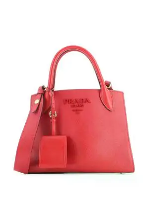 Prada Monochrome Saffiano With City Calf Small Tote Bag - Red