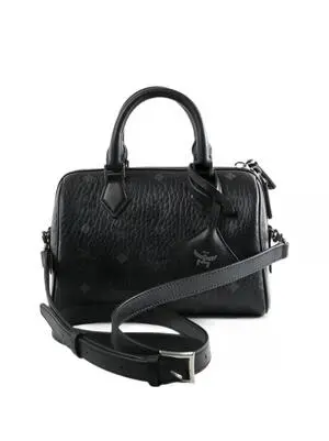 Mcm Small Ela Boston Visetos Monogram Canvas Tote Bag - Black