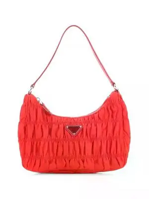 Prada Tessuto Gaufre With Saffiano Mini Hobo Bag - Red
