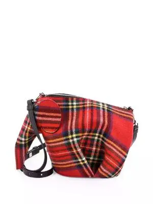 Loewe Elephant Tartan Wool And Leather Mini Crossbody Bag - Red