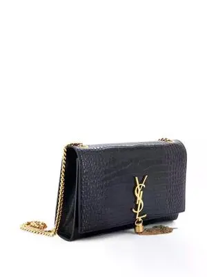Saint Laurent Classic Monogram Tassel Crocodile Embossed Leather Medium Crossbody Bag