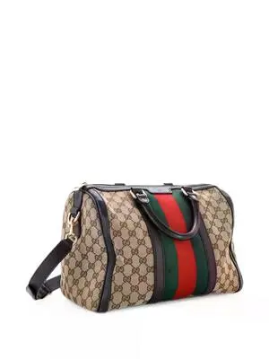Gucci Vintage Web Boston Bag Gg Canvas Medium Satchel - Brown