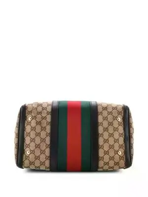 Gucci Vintage Web Boston Bag Gg Canvas Medium Satchel - Brown