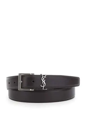 Saint Laurent Belt With Cassandre Plate On The Front And Adjustable Buckle In Leather For - Brown