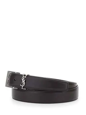Saint Laurent Belt With Cassandre Plate On The Front And Adjustable Buckle In Leather For