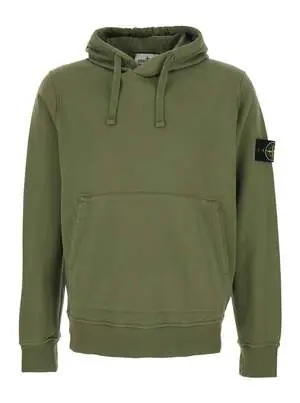Stone Island Hoodie With Drawstring And Logo Patch On Sleeve In Cotton - Green