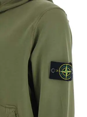 Stone Island Hoodie With Drawstring And Logo Patch On Sleeve In Cotton - Green