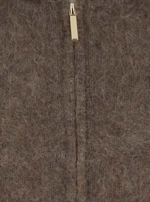 Max Mara S Brown Hooded Sweatshirt With Front Zip Closure In Wool For - Multicolor