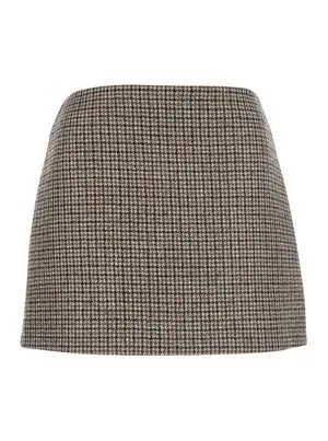 P.a.r.o.s.h Beige Miniskirt With All-over Check Motif In Wool For - Multicolor