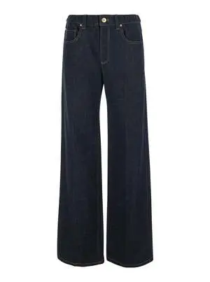Brunello Cucinelli Blue Wide Leg Jeans With Monile On The Back In Denim For - Multicolor