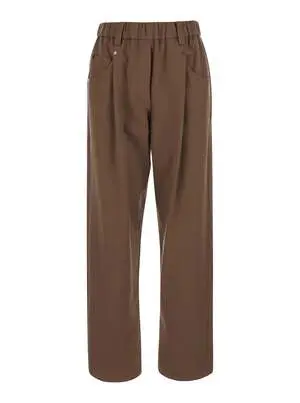 Brunello Cucinelli Brown Pants With Elasticated Waist And Monile On The Back In Stretch Cotton For - Multicolor