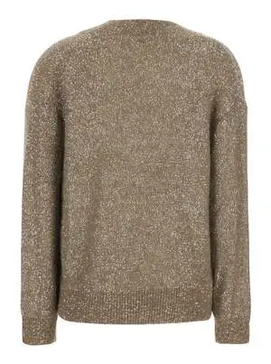 Brunello Cucinelli Beige V-neck Sweater With Knit Design In Blend Wool For