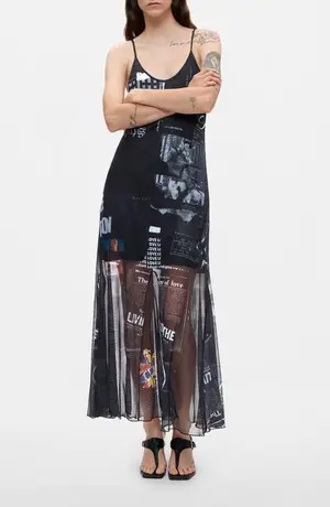 Desigual Graphic Mesh Maxi Slipdress