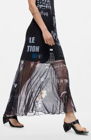 Desigual Graphic Mesh Maxi Slipdress