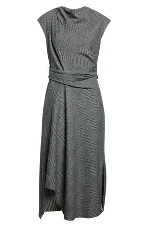 REISS Clara Glen Plaid Asymmetric Hem Wool Blend Dress