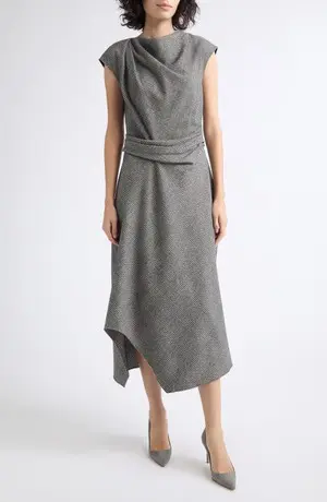 REISS Clara Glen Plaid Asymmetric Hem Wool Blend Dress - Grey