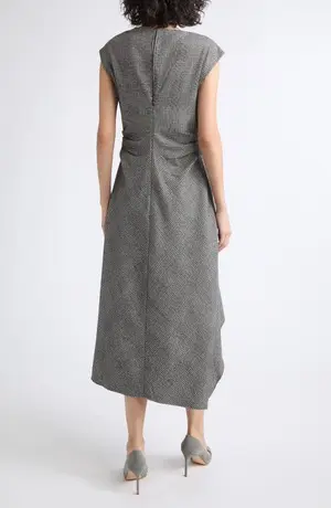 REISS Clara Glen Plaid Asymmetric Hem Wool Blend Dress