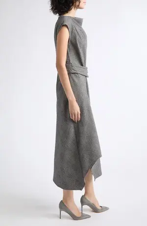 REISS Clara Glen Plaid Asymmetric Hem Wool Blend Dress