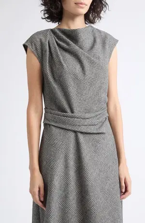 REISS Clara Glen Plaid Asymmetric Hem Wool Blend Dress