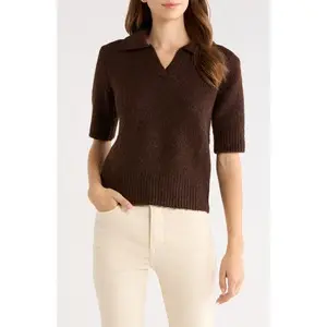 WAYF Shiloh Polo Sweater - Chocolate
