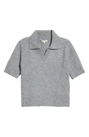 WAYF Shiloh Polo Sweater - Heather Grey