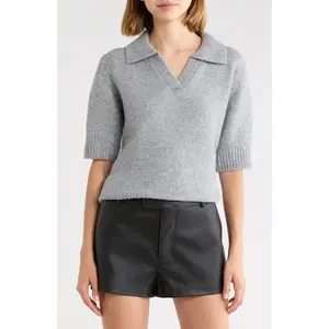 WAYF Shiloh Polo Sweater - Heather Grey