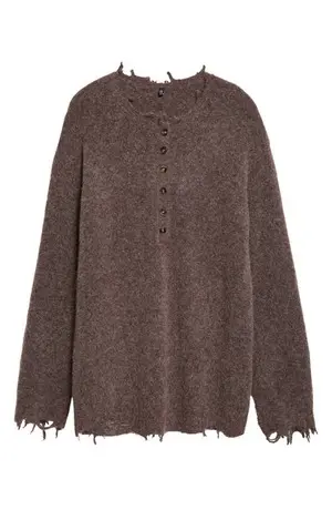 R13 Relaxed Distressed Henley Sweater