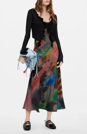 DESIGUAL Painterly Midi Dress With Ruffle Bolero