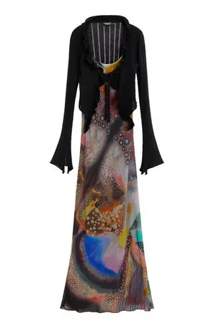 Desigual Painterly Midi Dress With Ruffle Bolero