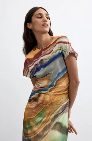 Desigual Ruched Cap Sleeve Dress