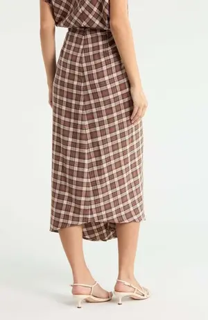 WAYF Laurel Plaid Drape Detail Cotton Skirt