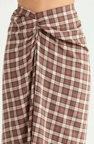 WAYF Laurel Plaid Drape Detail Cotton Skirt