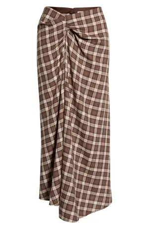 WAYF Laurel Plaid Drape Detail Cotton Skirt