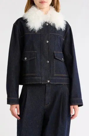 WAYF Sawyer Faux Fur Collar Denim Jacket