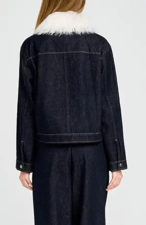 WAYF Sawyer Faux Fur Collar Denim Jacket
