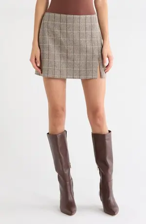WAYF Cooper Mixed Print Miniskirt - Mink
