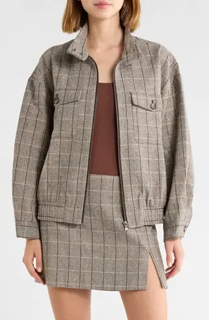 WAYF Copper Mixed Print Bomber Jacket - Mink