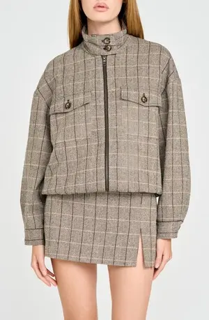 WAYF Copper Mixed Print Bomber Jacket - Mink