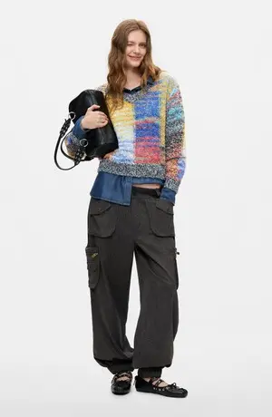 Desigual Check Textured V-neck Pullover