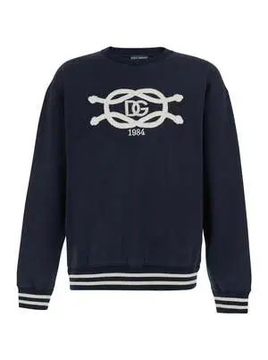 Dolce & Gabbana Blue Crewneck Sweatshirt With Logo Embroidery On The Front In Cotton For - Multicolor