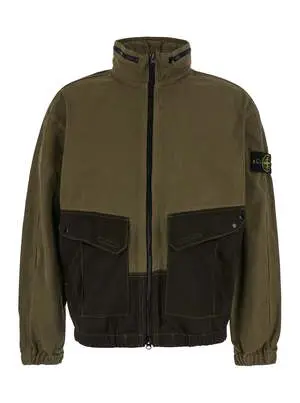 Stone Island Panama' Green Jacket With Fixed Hood And Logo Patch On The Sleeve In Cotton For - Multicolor